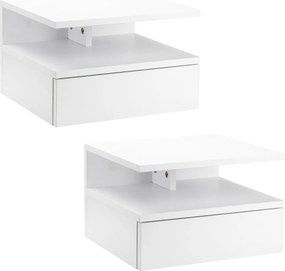 HOMCOM Sada 2 Floating Nočních Stolků - Zavěšené Noční Stolky s 1 Zásuvkou a Otevřenou Policí pro Ložnici 35x32x22,5 cm Bílá