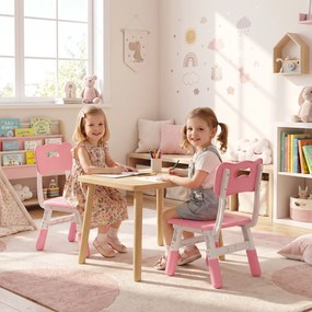 AIYAPLAY dětská židle k psacímu stolu, 2kusová sada, výškově nastavitelná 26-30 cm, ergonomické opěradlo, bez područek pro 1,5–8 let, růžová
