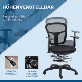 Kancelářská židle Vinsetto Ergonomická počítačová židle 95-115 cm s područkami a podnožkou Mesh Black pro kancelář a domácí kancelář |