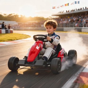 AIYAPLAY 24 V elektrické Go-Kart pro děti do 18 km/h, Gokart s drift funkcí, drift-kart s 2 motory, nastavitelná sedačka, červená