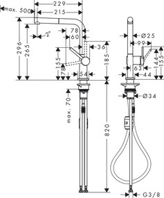 Hansgrohe M54, dřezová baterie Talis s výsuvnou koncovkou, chromová, 72808000