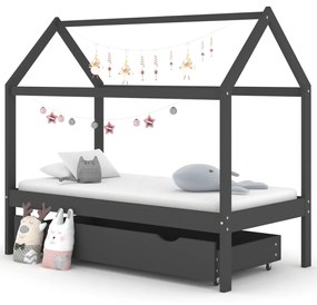 Rám dětské postele se zásuvkou tmavě šedý borovice 80 x 160 cm - Default Title