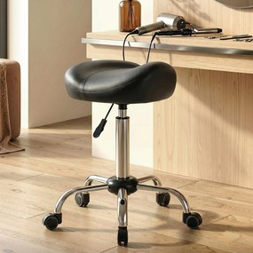 HOMCOM Rolovací stolička Výškově nastavitelná pracovní stolička s kolečky otočná imitace kůže černá 48 x 48 x 54-69 cm pro salony a masáže | Aosom.de