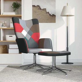 Relaxační křeslo se stoličkou patchwork textil 328202