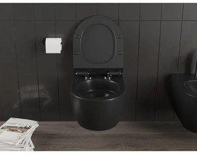 Mexen Carmen, závěsná WC mísa 490x365x340 mm, Rimless Tornádo + WC sedátko z duroplastu, černá matná, 30880185T