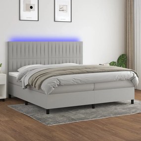 Box spring postel s matrací a LED světle šedá 200x200 cm textil 3135061