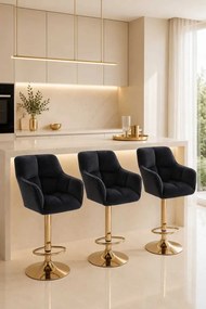 LuxuryForm DESIGN Barová židle AMALFI VELUR na zlaté kulaté podstavě - černá