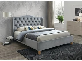 Signal Čalouněná postel ASPEN VELVET 140 x 200 cm barva šedá / dub