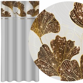 Klasický šedý závěs s potiskem zlatých listů ginkga Šířka: 160 cm | Délka: 250 cm