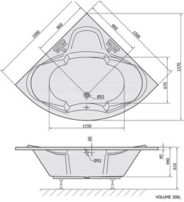 Polysan SIMONA rohová vana 150x150x44 cm, bílá, 94111