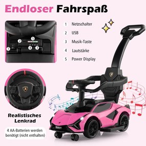 Costway 3 v 1 Lamborghini Push Car se světlomety a hudbou a – růžový