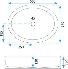 Rea Fonda, umyvadlo na desku 500x370x140mm, bílá lesklá, REA-U0604