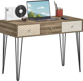 HOMCOM Bohémský psací stůl s 3 zásuvkami a nožkami v designu hairpin pro kancelář, ložnici nebo toaletní stolek 105x50x75 cm dřevo | Aosom