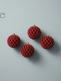 Sinsay - Sada vánočních koulí se zlatým geometrickým vzorem a sametovou úpravou 4 pack - červená