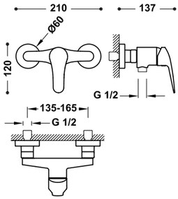 Tres BASE PLUS baterie sprchová nástěnná s hadicí, držákem a sprchou, chrom, TG 21616710