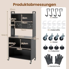 Costway Vysoká kuchyňská skříňka s kolečky a skládacími dvířky a pegboard