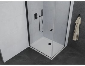 Mexen Pretoria, sprchový kout 90(dveře) x 80(stěna) x 190 cm, 6mm čiré sklo, černý profil + slim sprchová vanička 5cm, bílá, 852-090-080-70-00-4010B