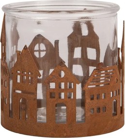 Rezavý rustikální svícen s vesničkou Village Rust M - Ø 11*10 cm