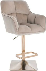 LuxuryForm DESIGN Barová židle AMALFI VELUR na zlaté hranaté podstavě - latte
