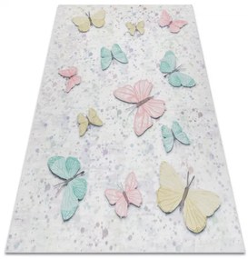 Dětský kusový koberec vhodný k praní BAMBINO 1610 Motýli protiskluzový krémový Rozměr: 160x220 cm