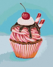 zuty zuty - malování podle čísel - jahodový cupcake s lékořicovou tyčinkou (myroslava voloschuk), 40x50 c