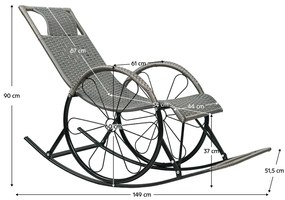 Kondela Houpací křeslo, ratan/kov, šedá, ROKIN