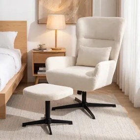 HOMCOM 360° otočné lounge křeslo s podnožkou, výškově nastavitelné, potah z chenille, s bederním polštářem, krémově bílé 83F-010V00CW