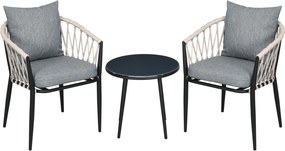 Outsunny 3-dílná zahradní souprava, bistro set zahrnující 1 stůl a 2 židle s polstry, balkonový set, zahradní nábytek pro terasu a balkon, ocel, šedá