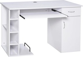HOMCOM Počítačový stůl Multimedia Počítačový stůl s vícero úložnými policemi a zásuvkou, MDF 120 x 60 x 74 cm Bílý | Aosom