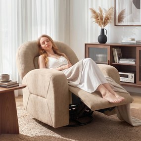 HOMCOM relaxační křeslo s plyšovým potahem – 360° otočné, houpací, sklápěcí do 135°, khaki