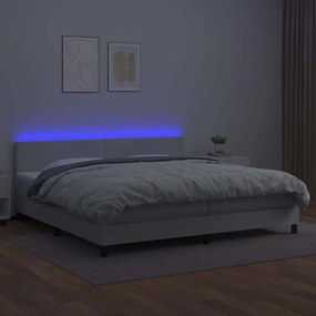 Box spring postel s matrací a LED bílá 200x200 cm umělá kůže 3134124