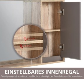 HOMCOM Koupelnová skříňka se zrcadlem, nástěnný pomocný nábytek s 1 dveřmi a nastavitelnou policí, moderní styl 57x14,2x49,2 cm, dubová a šedá