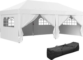 Skládací altán Outsunny 6x3 m s 6 odnímatelnými bočními stěnami, voděodolný, anti-UV a s taškou na přenášení – zahradní pavilon na kempování a večírky