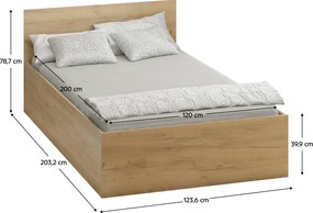 Postel s kovovým roštem a úložným prostorem, 120x200, dub artisan, DOLI
