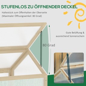 Outsunny Dřevěný Mini Skleník 90 x 52 x 49,5 cm, Zahradní Lůžko s Krytem, Skleník s Přenosem Světla, Zimní Ochrana pro Zahradu, Balkon, Přirozené Dře…