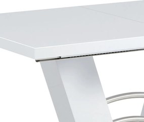Rozkládací jídelní stůl 120+40x80 cm, bílý lesk / broušený nerez (120 x 80) cm