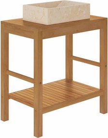 Koupelnová skříňka dřevo teak a umyvadlo mramor krémové 3058160