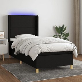 Box spring postel s matrací a LED černá 90x200 cm textil 3138767