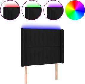 Čelo postele s LED černé 83 x 16 x 118/128 cm textil 3124262