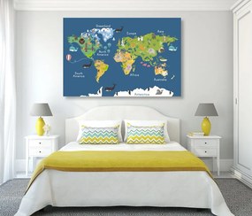 Obraz mapa světa pro děti - 120x80 cm