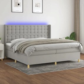 Box Spring Postel S Matrací A Led Textil Světle Šedá tlačítka 200 x 200 c