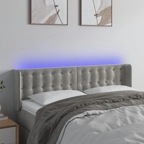 Čelo postele s LED světle šedé 147 x 16 x 78/88 cm samet
