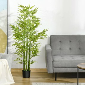HOMCOM Velká Umělá Bambu 150 cm - Plastová Bambu Umělé Rostliny s Umělým Mechem v Květináči pro Obývací Pokoj, Ložnici a Zahradu