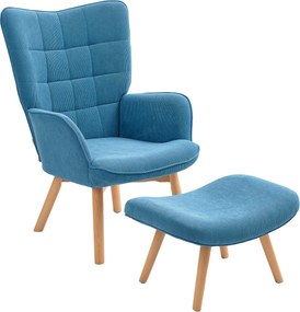 HOMCOM Křeslo s taburetem, křídlové křeslo s vysokým opěradlem, dřevěné nohy, lounge křeslo s čalouněným vzorem, manšestrový vzhled, do obývacího pok…