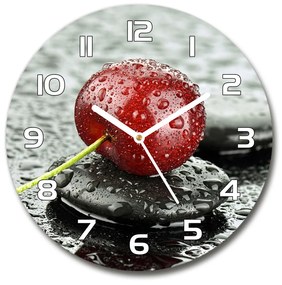 Wallmuralia Skleněné hodiny kulaté Čerešně v dešti fi 30 cm