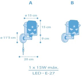 Dalber 61819 - Dětské nástěnné svítidlo BLUE HERO 1xE27/15W/230V