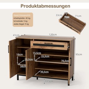 Costway 120 cm bufetová skříň příborník dřevěná velká selská úložná natural