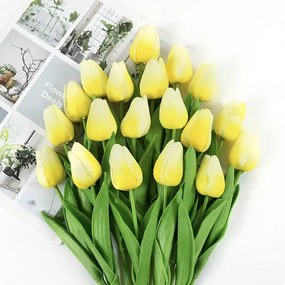 Bytová dekorace - kytice umělých tulipánů Balení: 5 ks, Barvy: K25 SVĚTLEŽLUTÁ