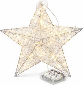 3D LED vánoční hvězda na baterie, 30 × 30 × 8 cm, kovová s drátem, 20 diod, AA