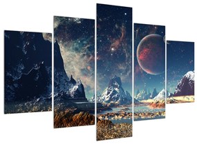 Obraz horské krajiny s planetami (150x105 cm)